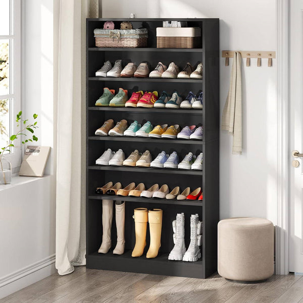 8-Shelf Shoe Rack Storage Cabinet Closet Shelving Unit in Black Wood F ...