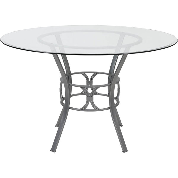 Round 48-inch Glass Top Dining Table with Matte Gold Metal Frame ...