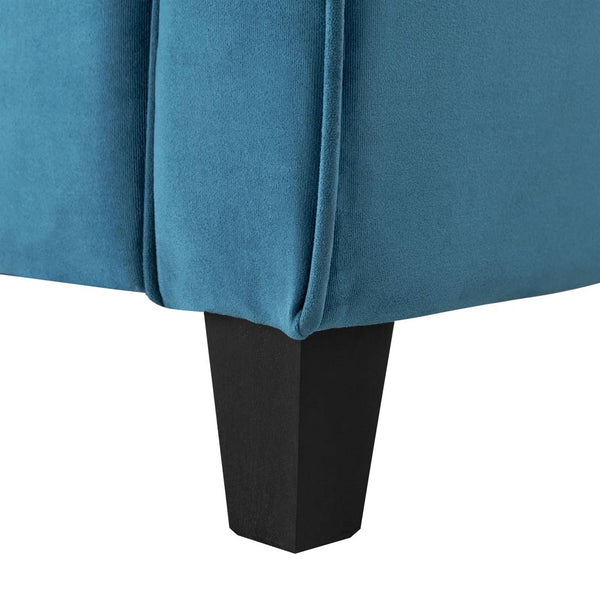 Modern 3-Seater Upholstered Sofa in Blue Microfiber with Button Tufted ...