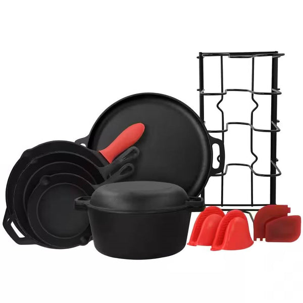 12-Piece Cast Iron Cookware set with Dutch Oven Frying Pan Skillet and ...