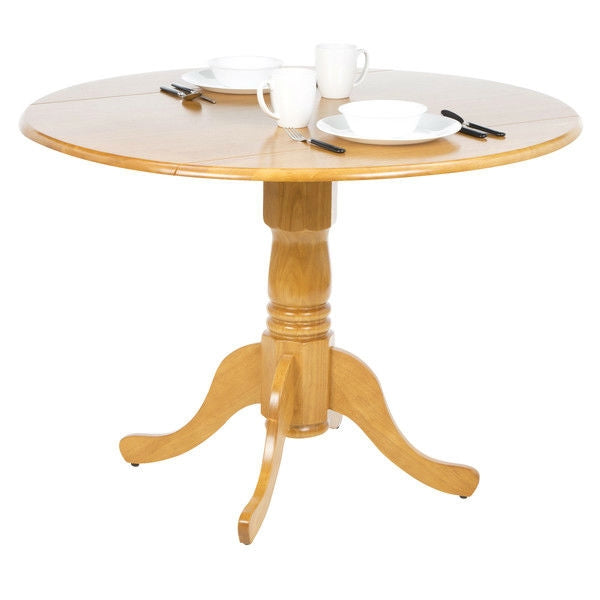 Round 42-inch Drop-Leaf Dining Table in Oak Wood Finish – HomePacific