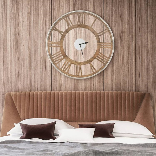 20-inch Classic Farmhouse Natural Wood Roman Numerals Wall Clock ...