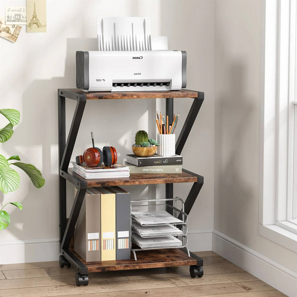 Modern Industrial Metal Wood 3-Tier Printer Stand Office Storage Cart ...